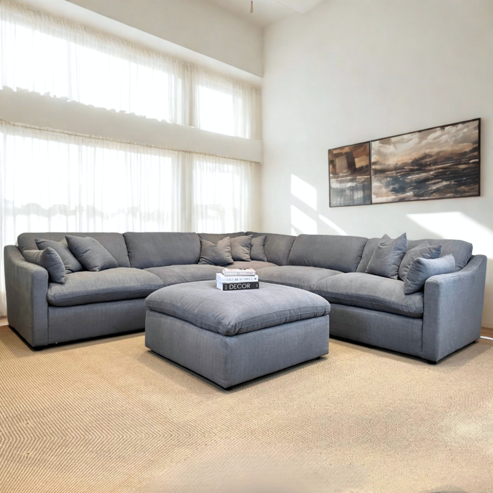 Deluxe Gray Performance Slope Arm Cloud Couch - 6pc Set – Maxi Luxe