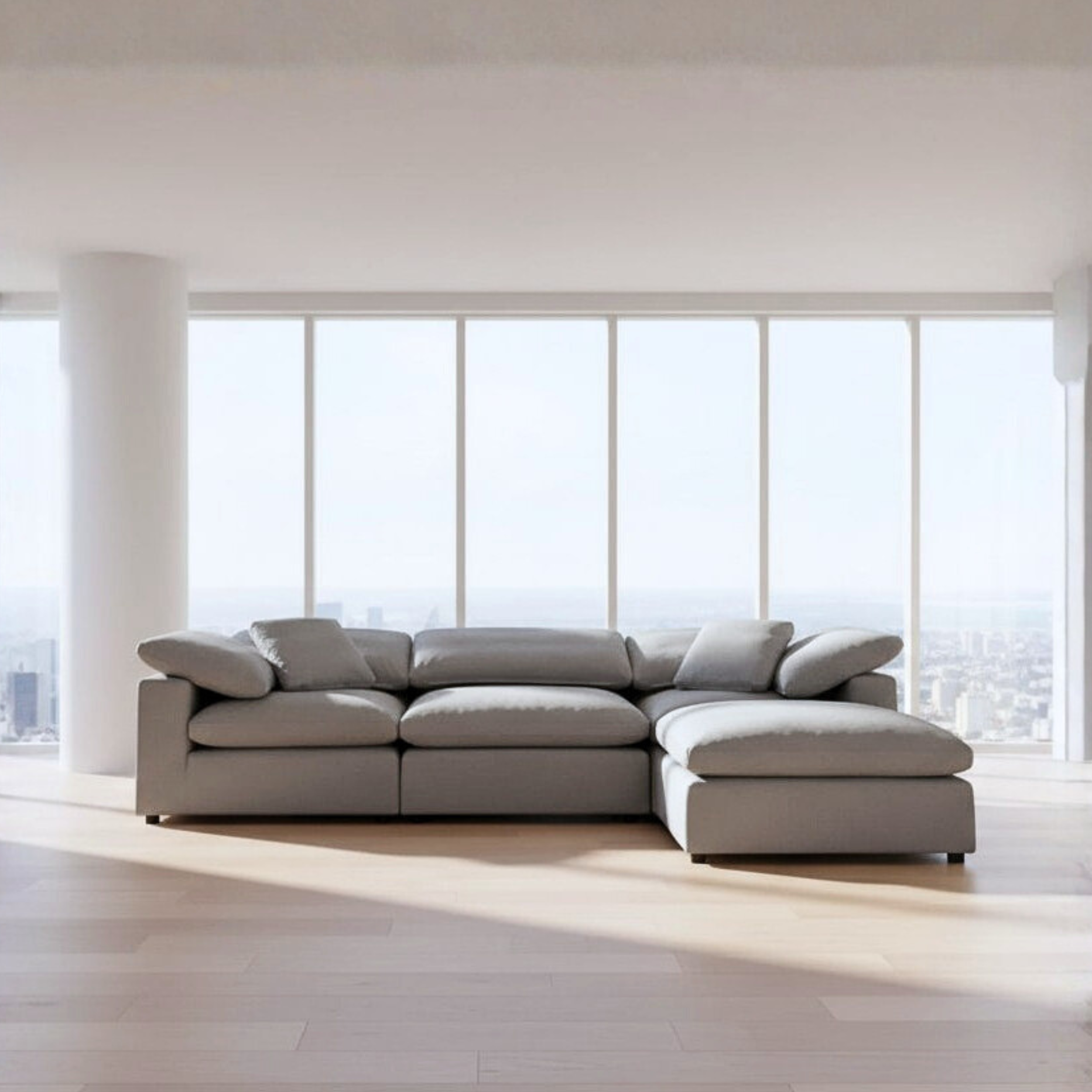 Luxe Depth Slate Gray Performance Bouclé Square Arm Cloud Couch - 4pc ...